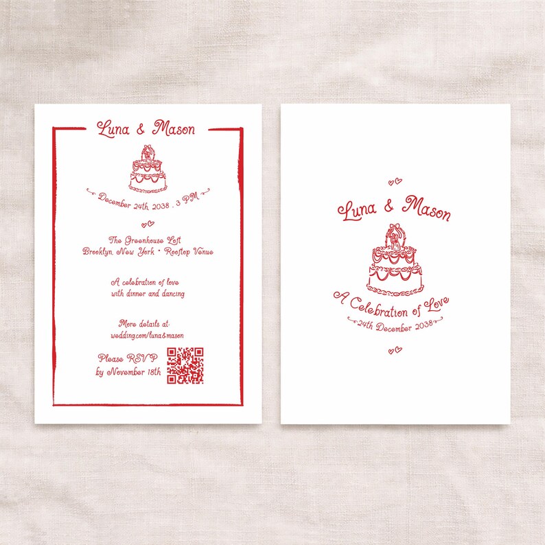 Hand Drawn Invitation Card With QR Code Canva Template | Whimsical Hand ...
