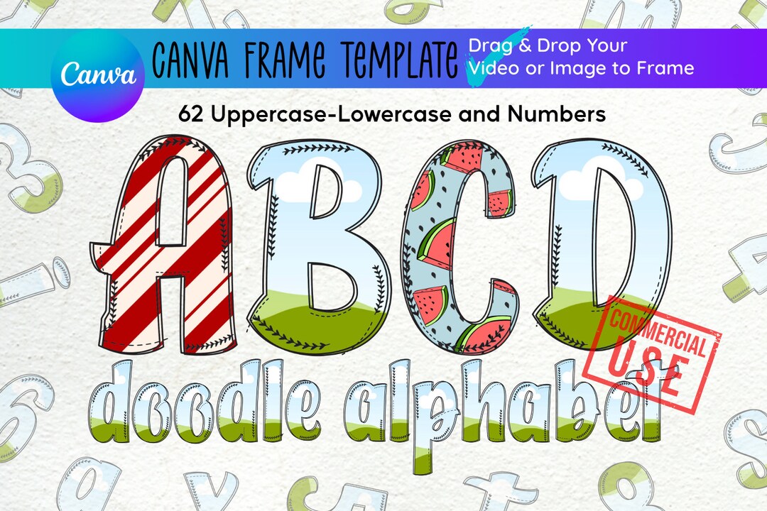 Doodle Canva Frames for Uppercase-lowercase and Numbers: Commercial Use ...