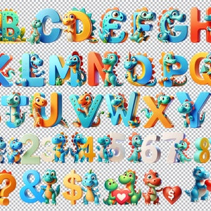 Baby Dinosaur Alphabet & Doodles: Clipart Set With PNG Letters, Numbers ...