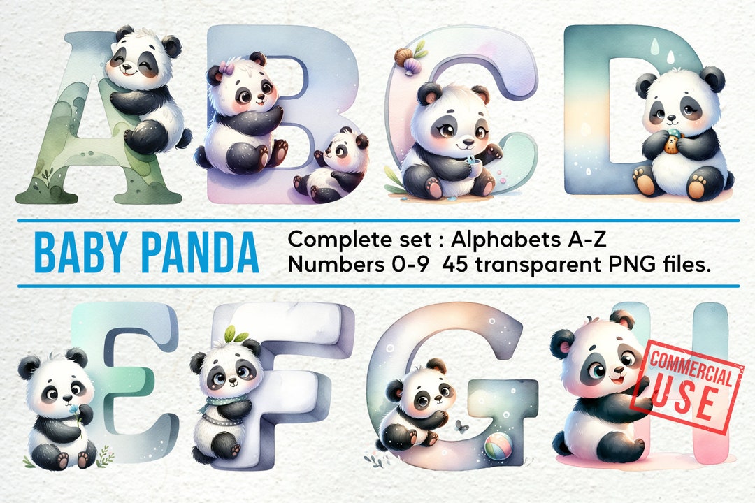 Baby Panda Alphabet & Doodles: Clipart Set With PNG Letters, Numbers ...