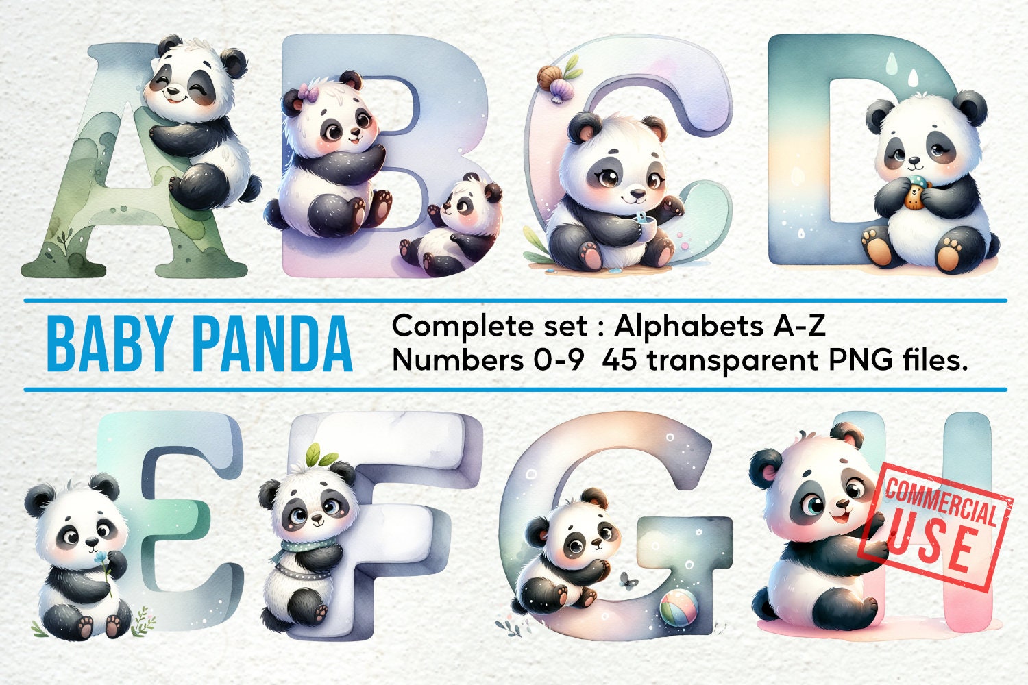 Baby Panda Alphabet & Doodles: Clipart Set With PNG Letters, Numbers ...