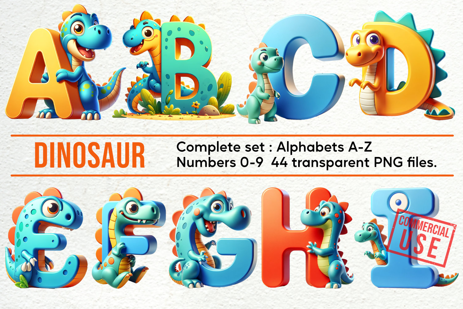 Baby Dinosaur Alphabet & Doodles: Clipart Set With PNG Letters, Numbers ...