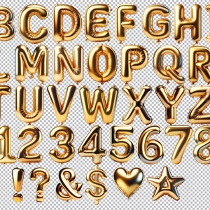 Gold Foil Balloon Alphabet & Doodles: Clipart Set With PNG Letters ...