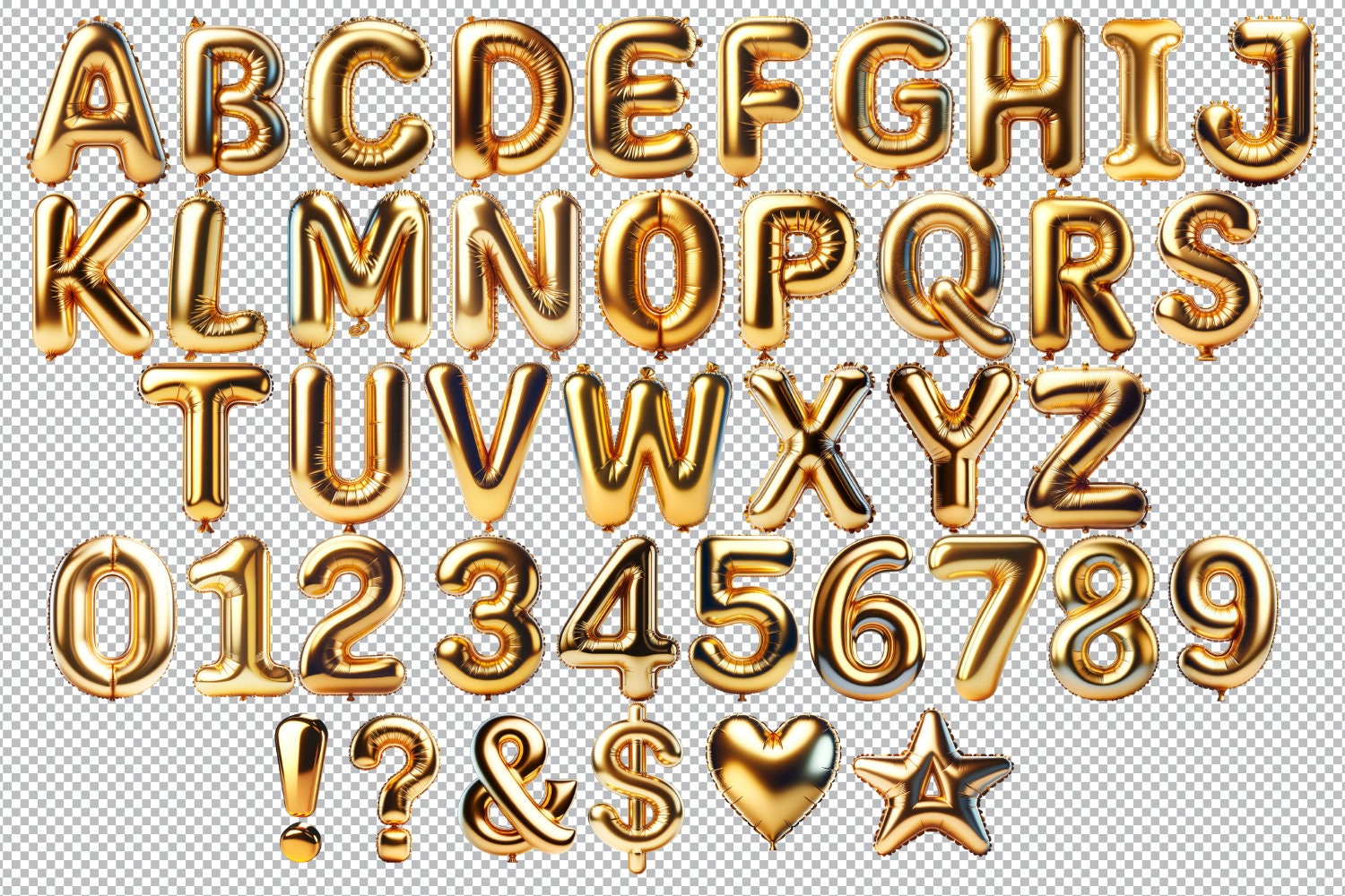 Gold Foil Balloon Alphabet & Doodles: Clipart Set With PNG Letters ...