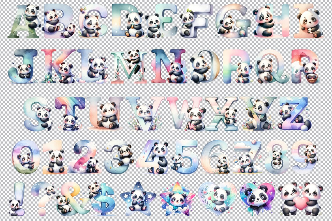 Baby Panda Alphabet & Doodles: Clipart Set With PNG Letters, Numbers ...