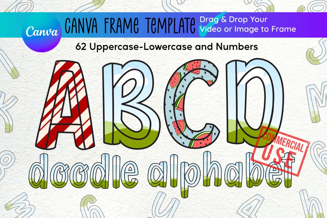 Doodle Canva Frames for Uppercase-lowercase and Numbers: Commercial Use ...