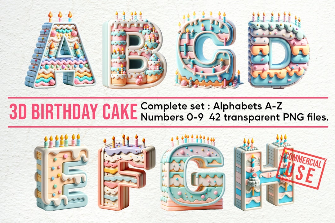 Birthday Cake Alphabet & Doodles: Clipart Set With PNG Letters, Numbers ...