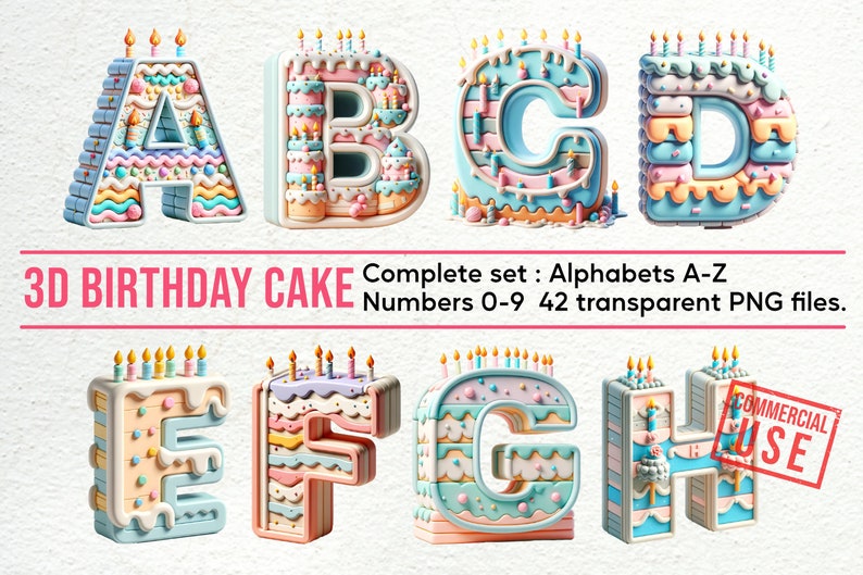 Birthday Cake Alphabet & Doodles: Clipart Set With PNG Letters, Numbers ...