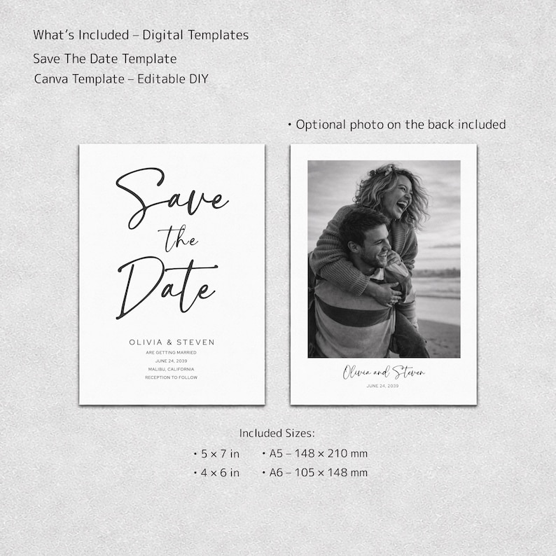 Modern Script Save the Date Canva Template | Minimal Wedding ...