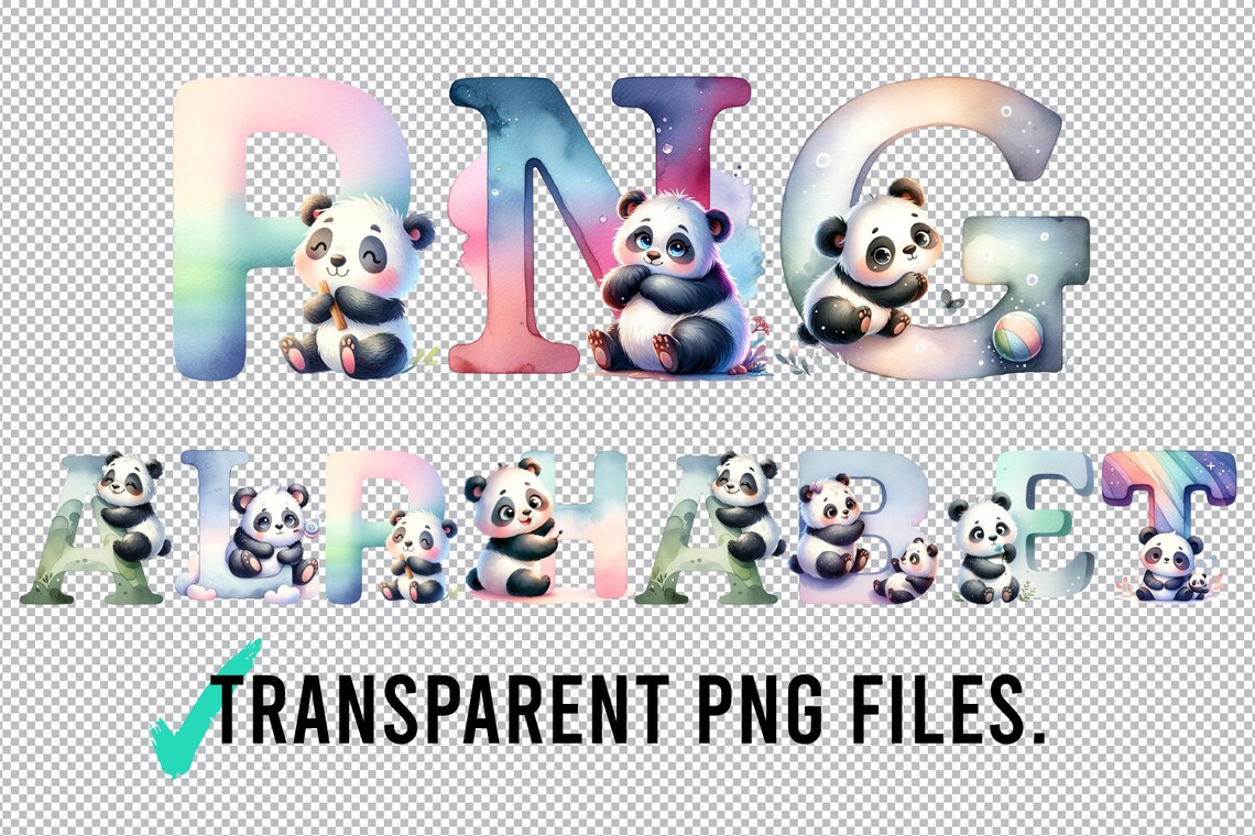 Baby Panda Alphabet & Doodles: Clipart Set With PNG Letters, Numbers ...