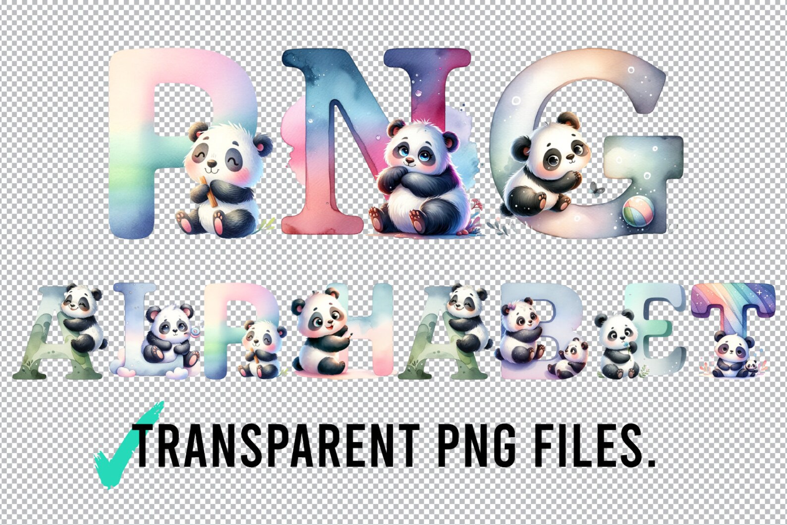 Baby Panda Alphabet & Doodles: Clipart Set With PNG Letters, Numbers ...