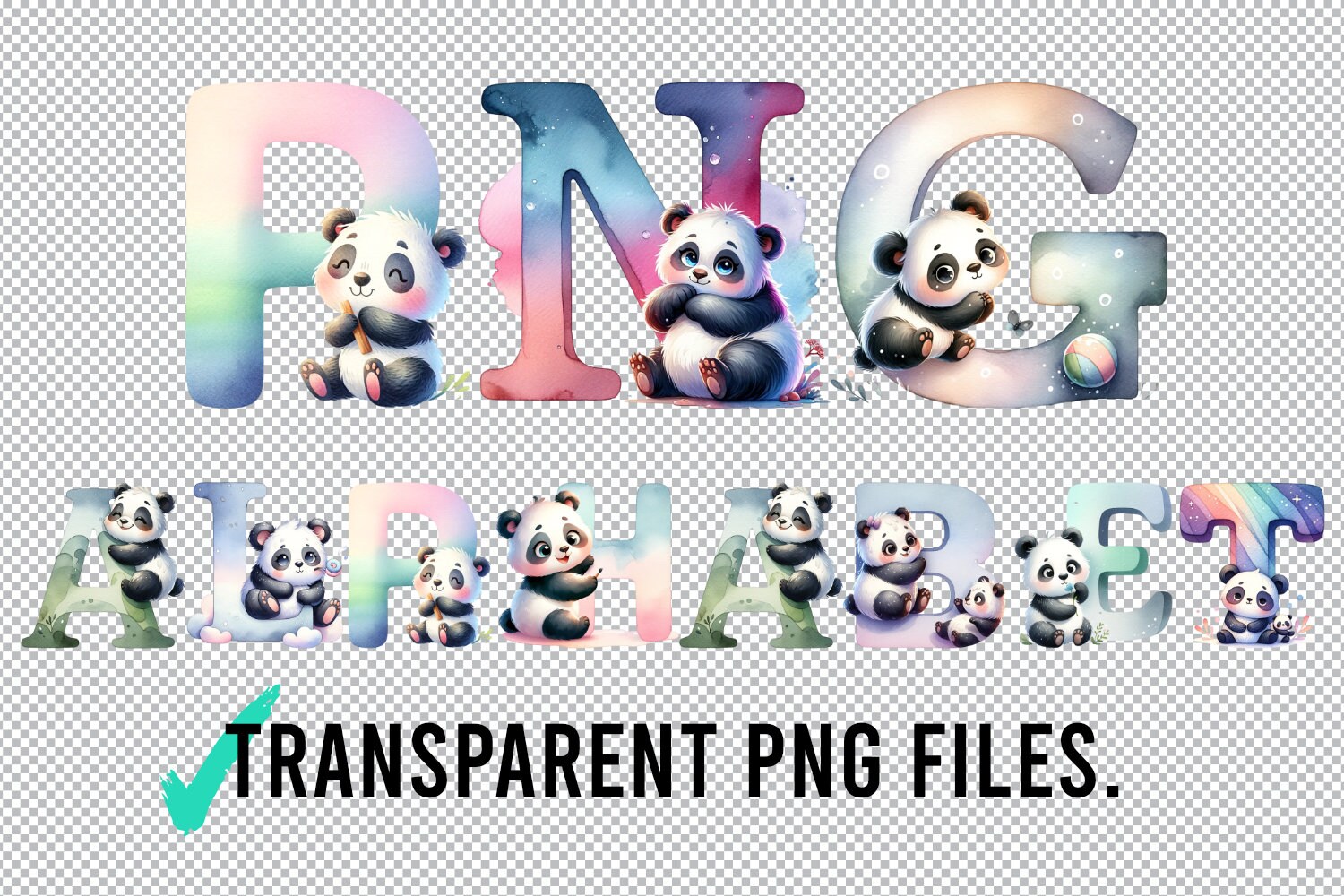 Baby Panda Alphabet & Doodles: Clipart Set With PNG Letters, Numbers ...