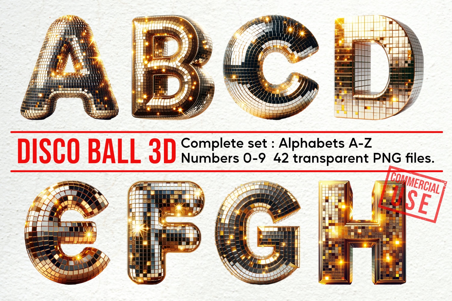 Disco Ball 3D Alphabet & Doodles: Clipart Set With PNG Letters, Numbers ...