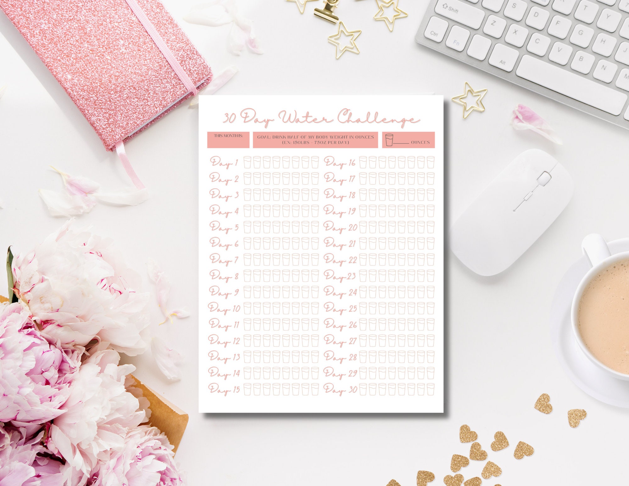 30 Day Water Challenge, Daily Water Tracker, Printable Habit Tracker ...
