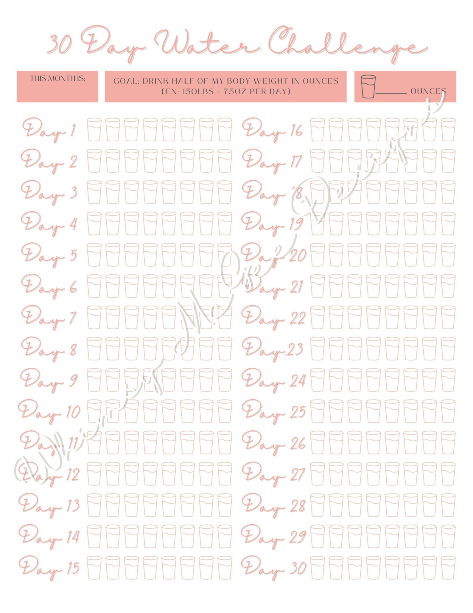 30 Day Water Challenge, Daily Water Tracker, Printable Habit Tracker ...