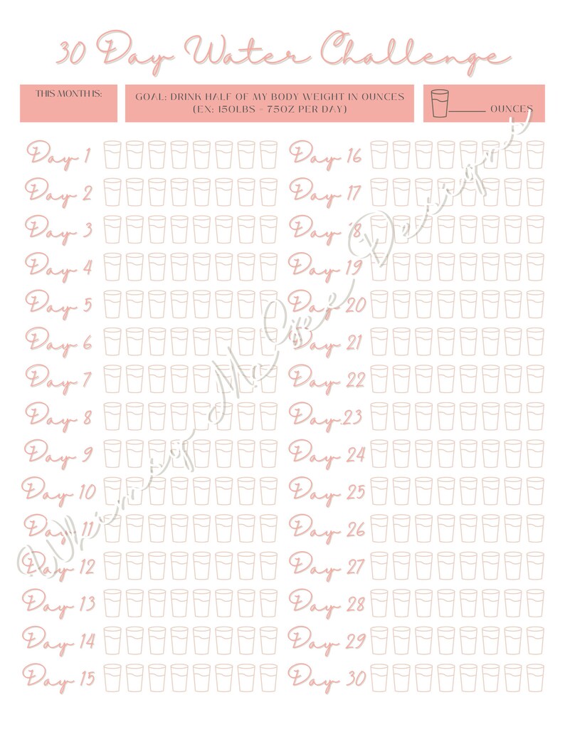 30 Day Water Challenge, Daily Water Tracker, Printable Habit Tracker ...