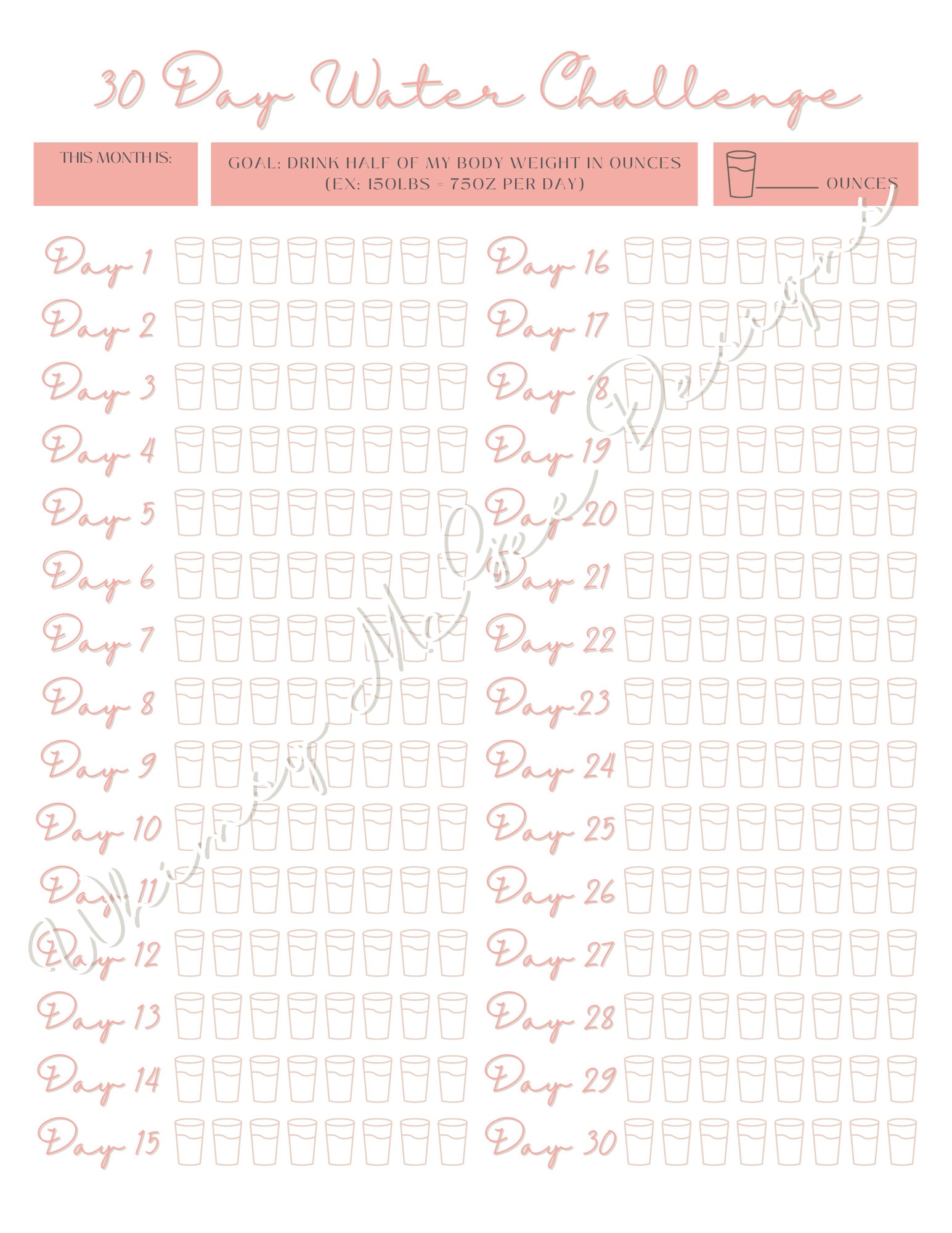 30 Day Water Challenge, Daily Water Tracker, Printable Habit Tracker ...