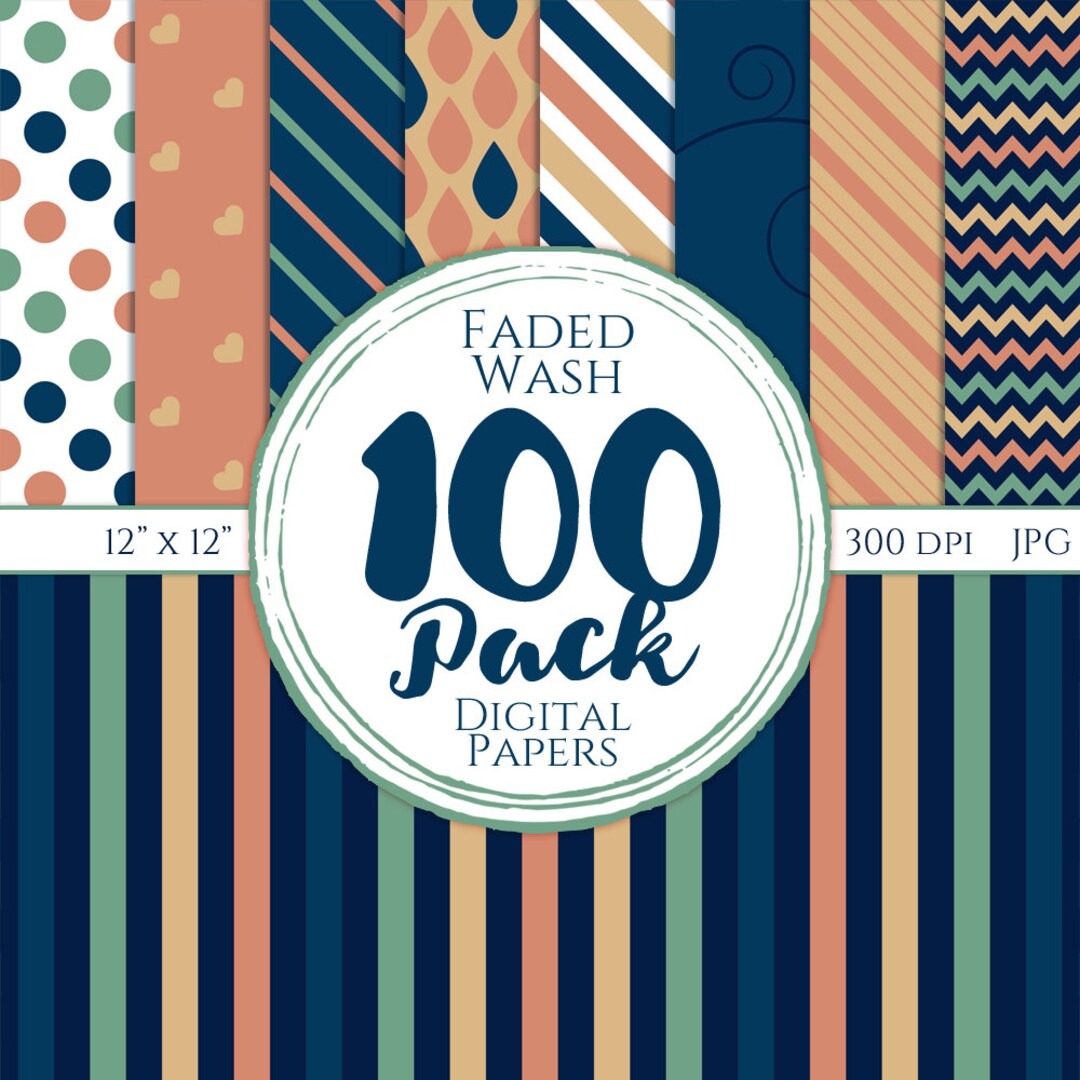 Digital Paper 100 Pack - Faded Wash - Commercial Use, Faded Digital ...