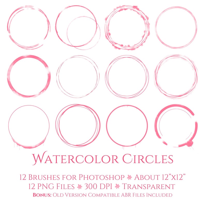 Círculos de acuarela - 12 pinceles para Photoshop, 12 archivos PNG de ...