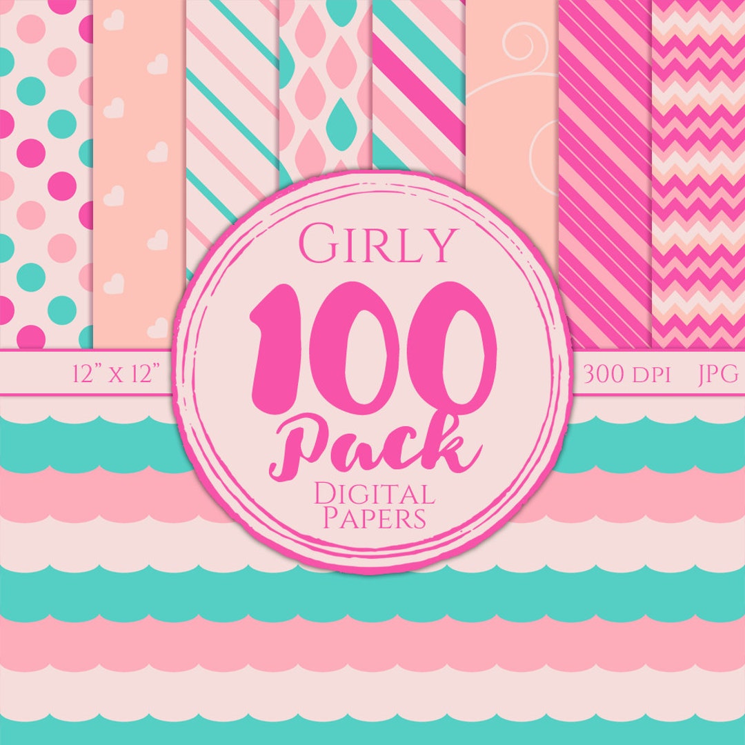 Digital Paper 100 Pack - Girly - Commercial Use, Girly Digital Patterns ...