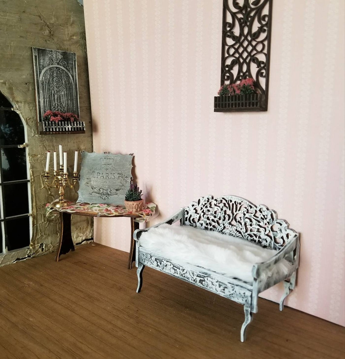 Elegant miniature dollhouse petite daybed 1:12 or 1/6 scale | Etsy