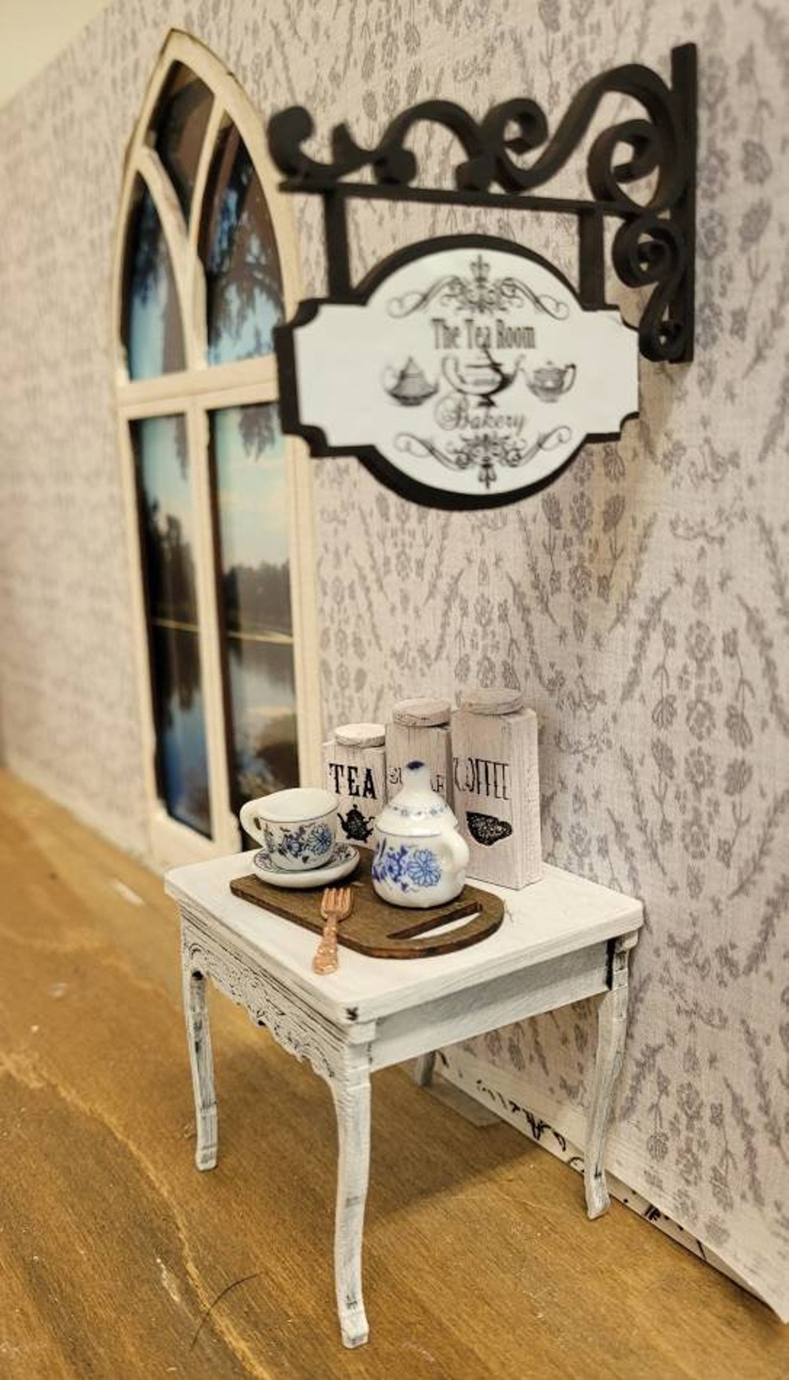 Miniature Dollhouse Tea Room and Bakery Sign With Wrought Iron Style ...