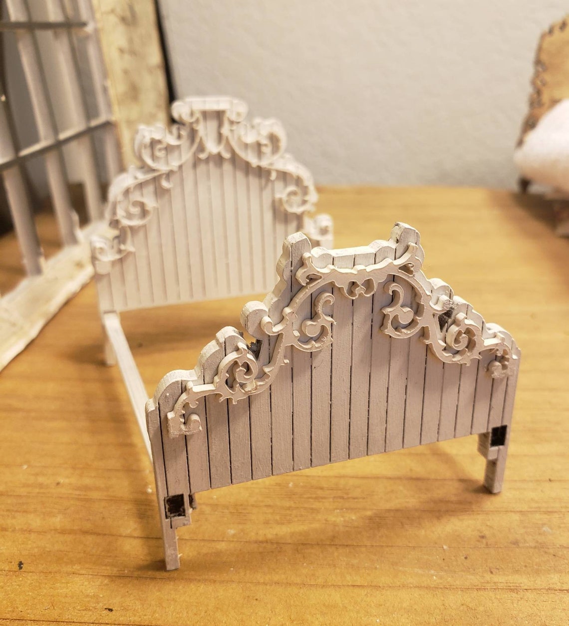 Miniature Dollhouse Romantic Double Bed Frame 1:12 Scale and - Etsy