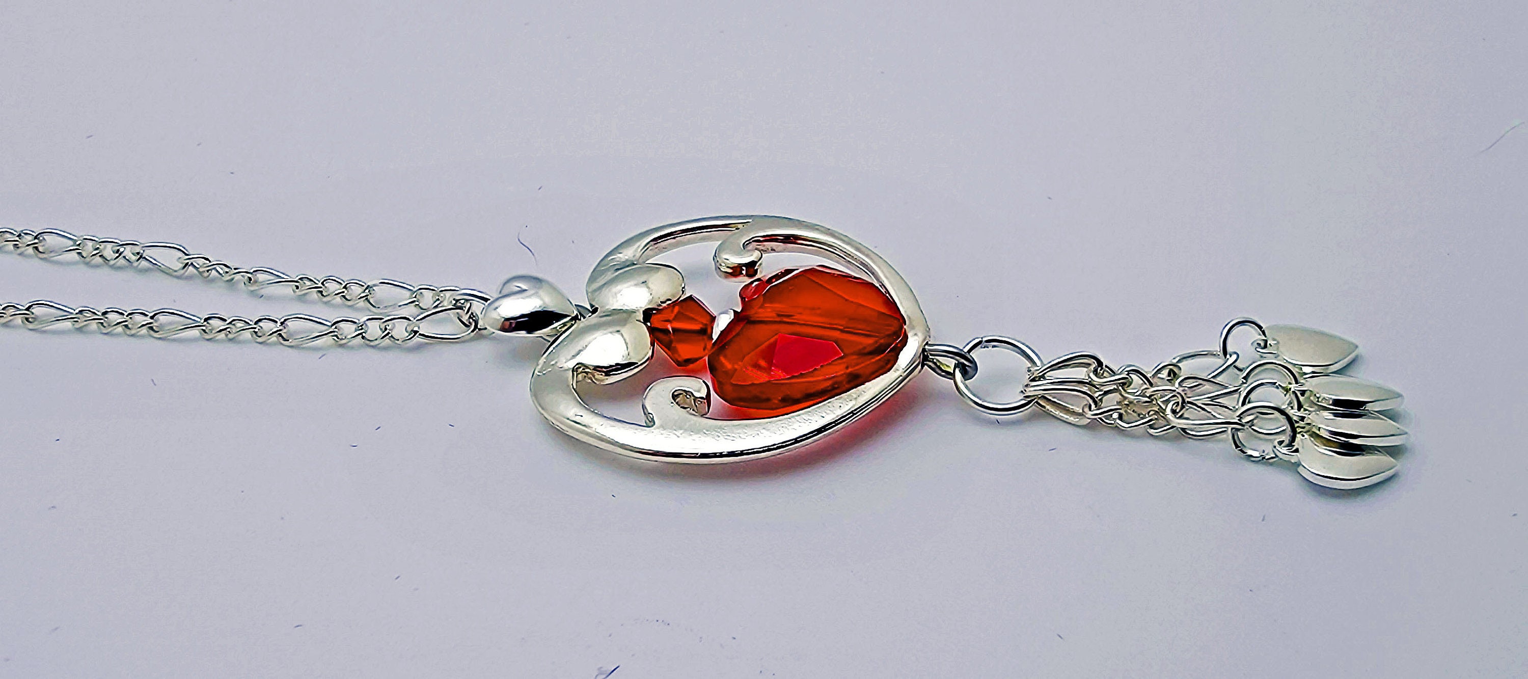 Large Silver & Red Open Heart Necklace - Etsy