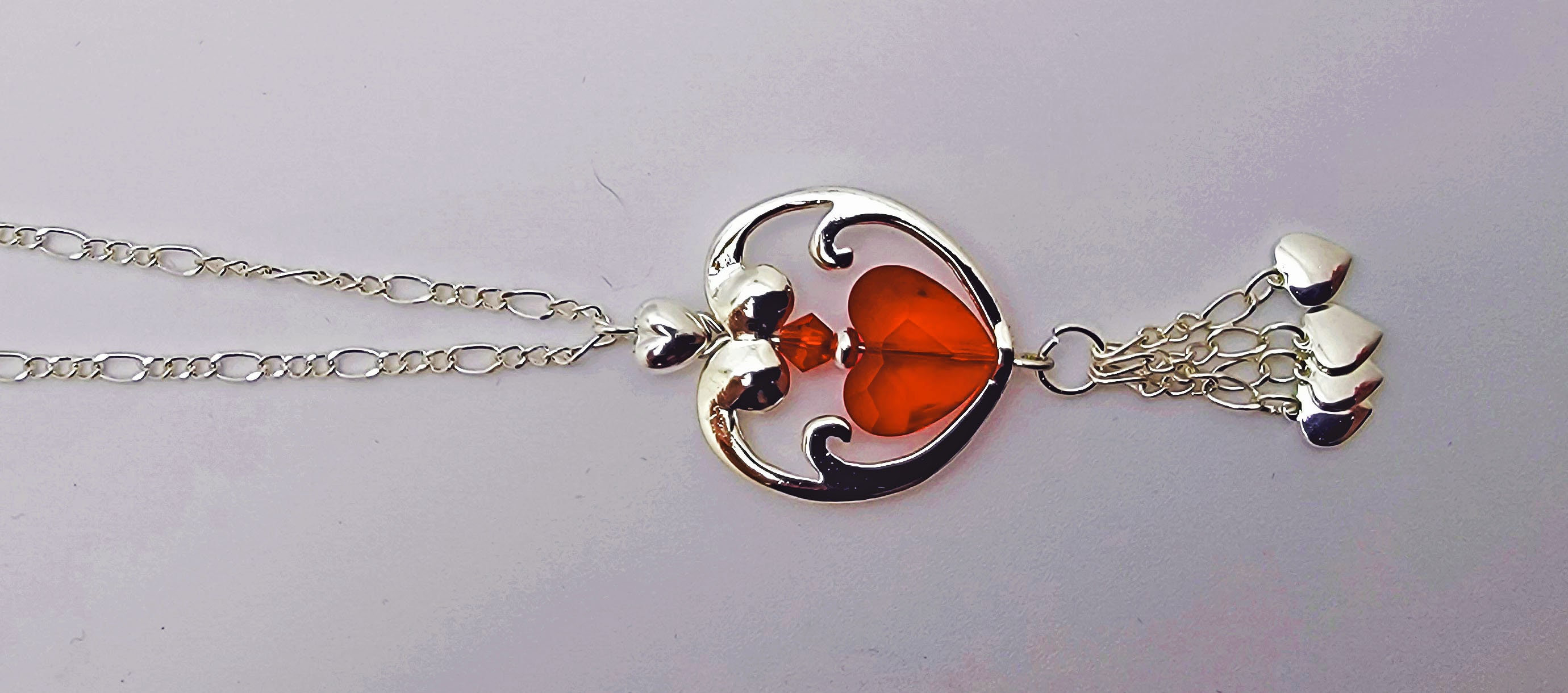 Large Silver & Red Open Heart Necklace - Etsy