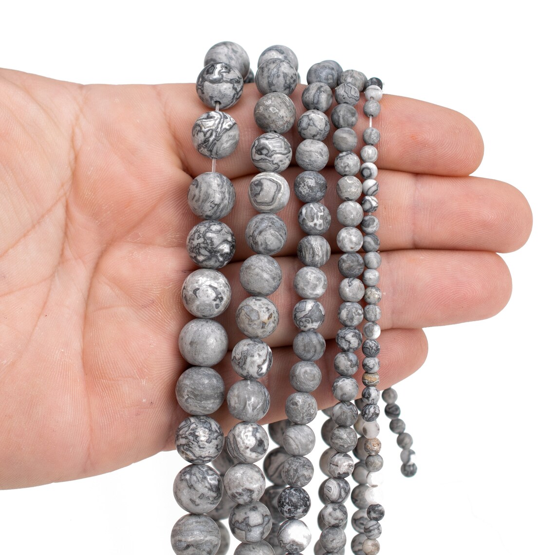 Natural Matte Map Stone Beads Round | 4mm 6mm 8mm 10mm 12mm | Frosted ...