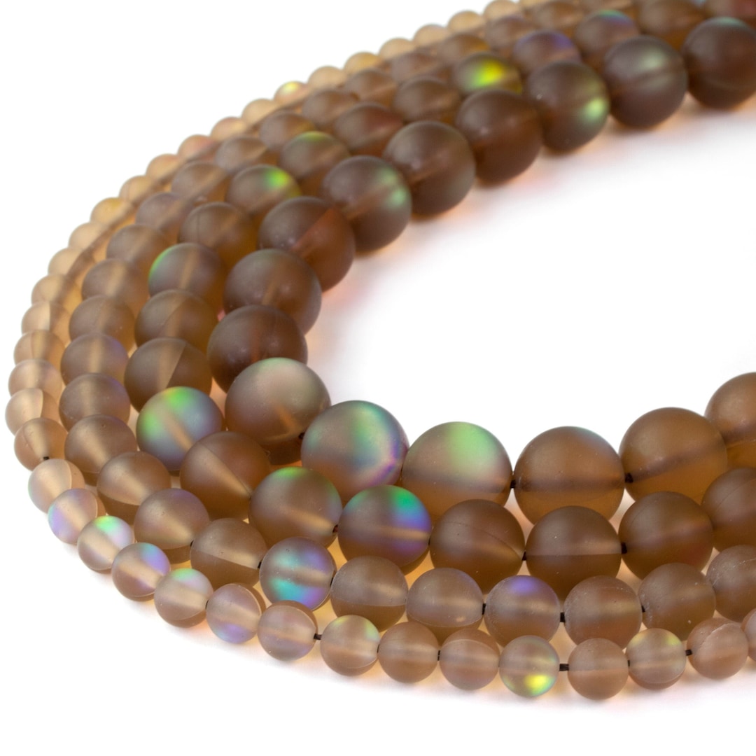 Brown Mystic Aura Quartz Beads | Frosted Mermaid Glass | Matte ...