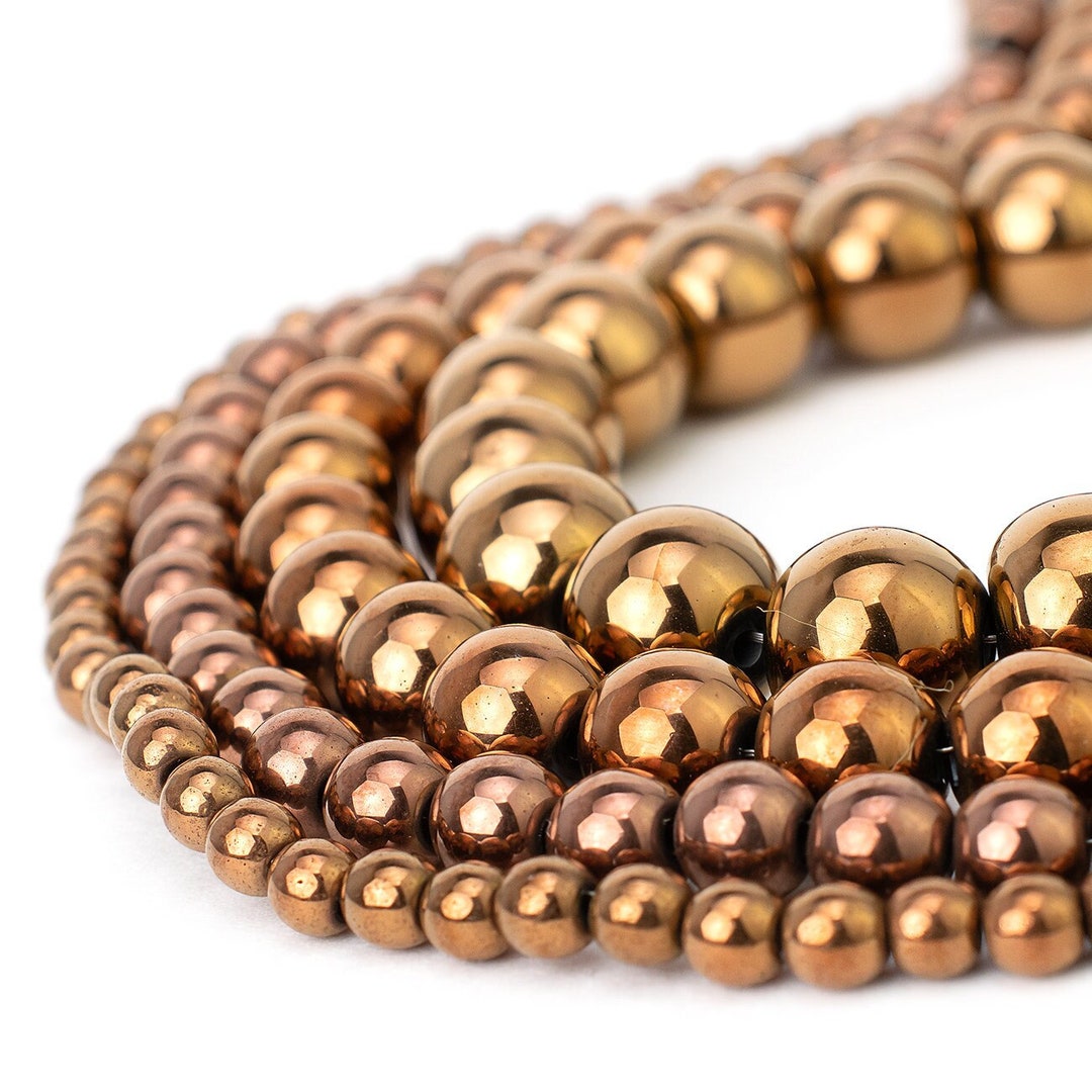 Copper Hematite Beads 3mm 4mm 6mm 8mm 10mm Gemstone 15.5" Full Strand Round for Jewelry Making ...
