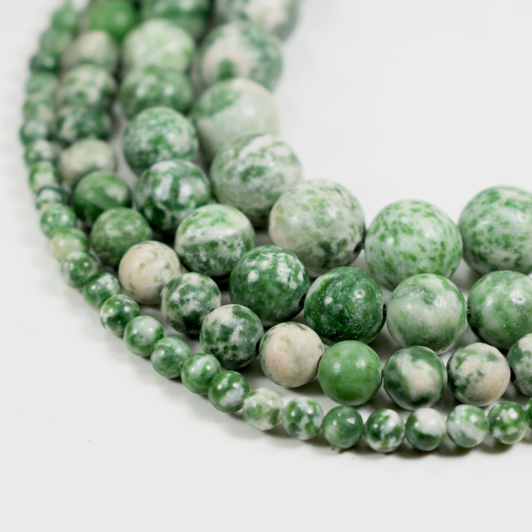 Natural Green Spot Stone Beads Round Tree Agate 4mm 6mm 8mm 10mm 12mm ...