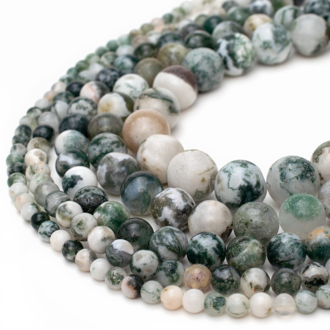 Natural Tree Agate Beads AAA White Moss Round for Jewelry Making 4mm ...
