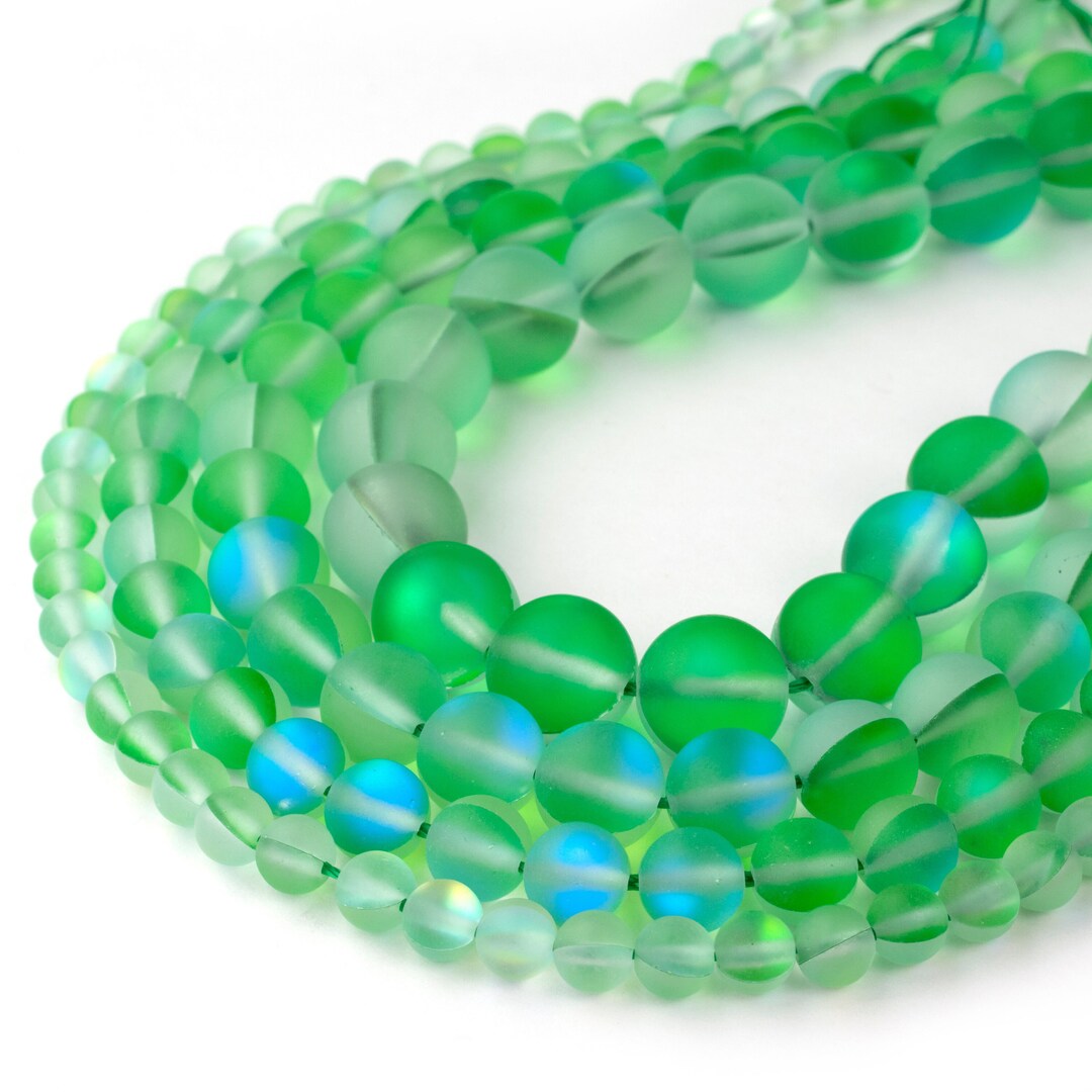 Green Mystic Aura Quartz Beads | Frosted Mermaid Glass | Matte ...