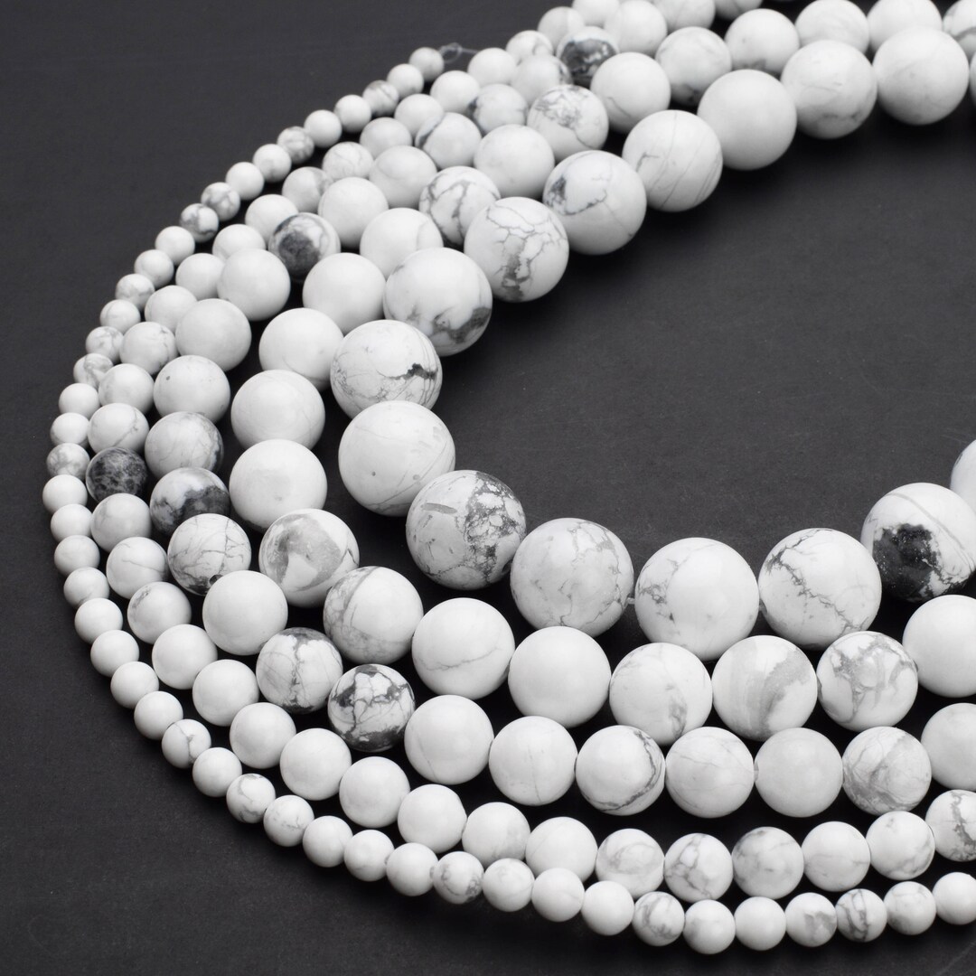 Natural White Howlite Beads 4mm 6mm 8mm 10mm 12mm 14mm Round 15.5" Full ...
