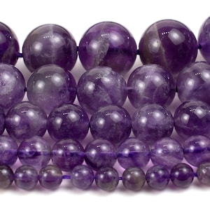 Natural Amethyst Beads 4mm 6mm 8mm 10mm 12mm 14mm Polished Round 15.5 ...