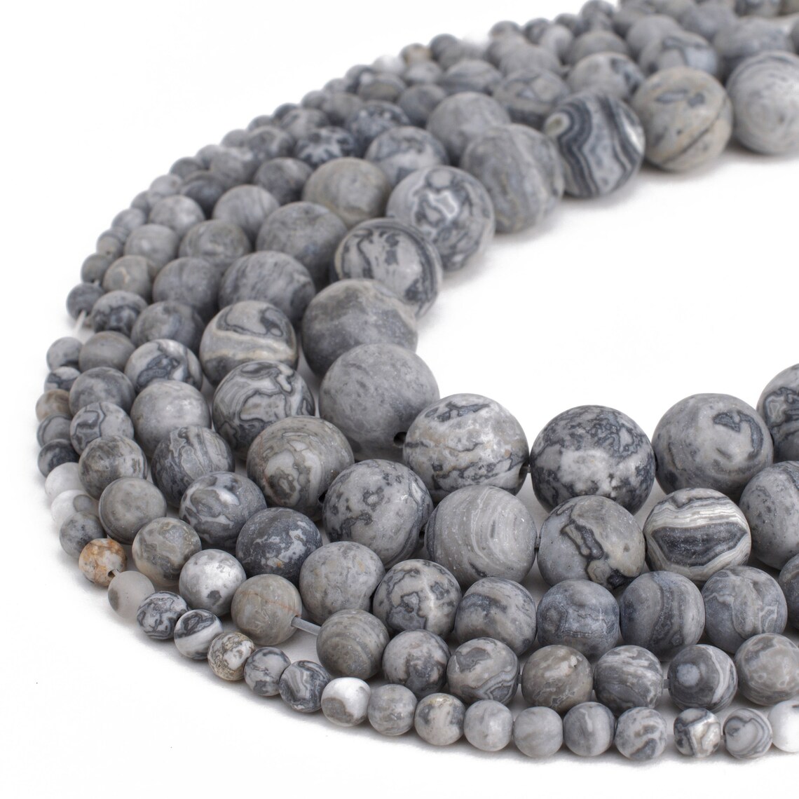 Natural Matte Map Stone Beads Round | 4mm 6mm 8mm 10mm 12mm | Frosted ...