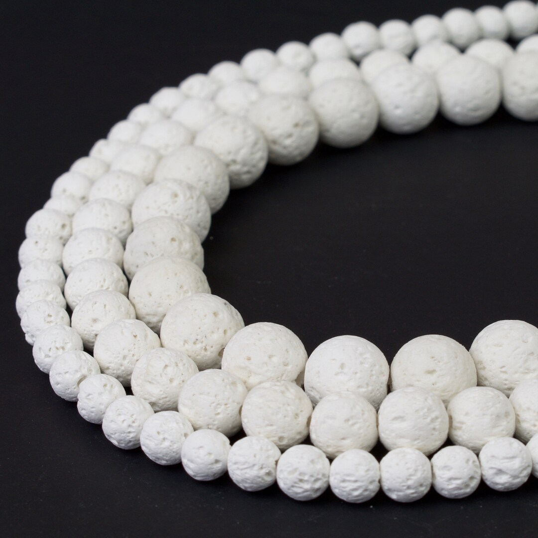 White Natural Lava Beads 4mm 6mm 8mm 10mm Round, Full Strand 15.5 Inch ...