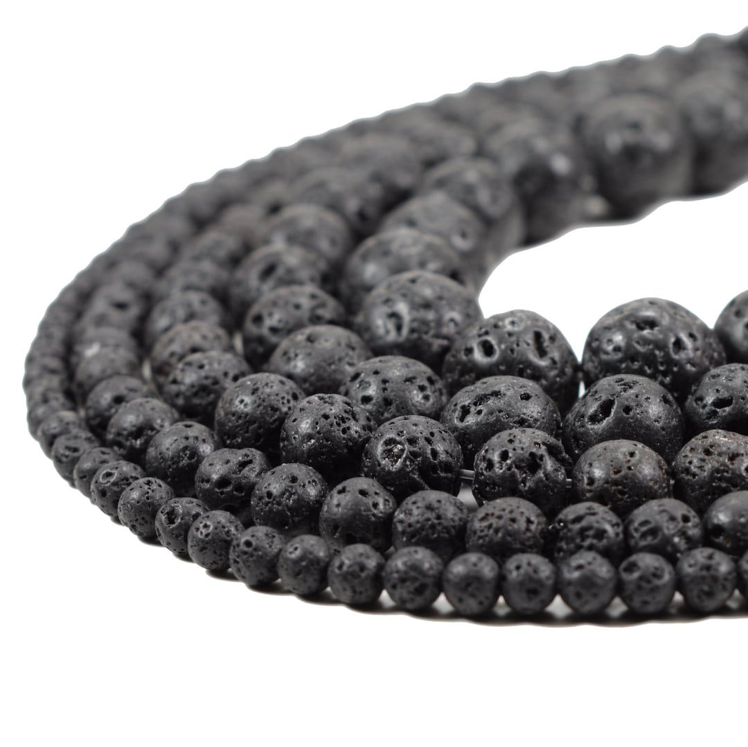 Natural Lava Beads, Full Strand 15.5 Inch, Round Black Volcanic Rock ...