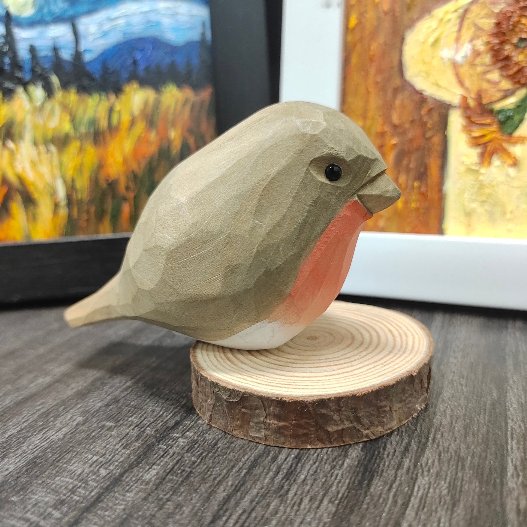Wooden Robin Statue,robin Sculpture,robin Figurines,bird Woodcarving ...