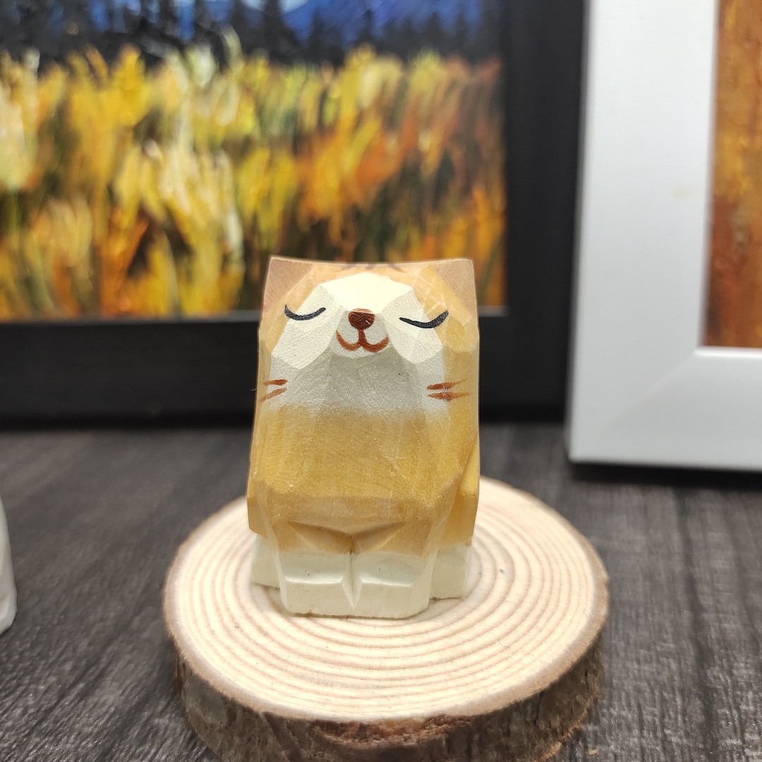 Wooden Orange Cat,wooden Cat Statue,cat Sculpture,cat Ornaments,kitty ...