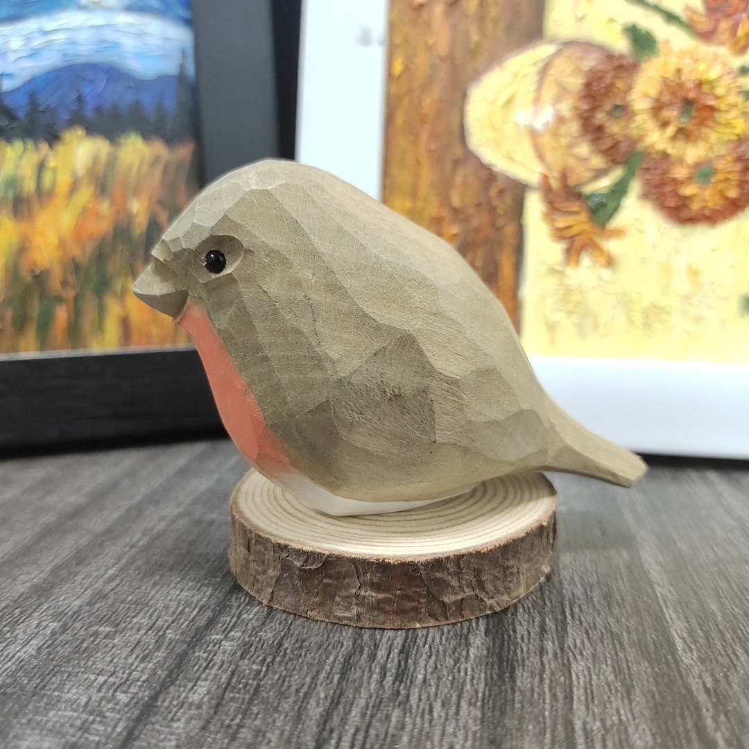 Wooden Robin Statue,robin Sculpture,robin Figurines,bird Woodcarving ...