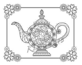 Teapot coloring page | Etsy