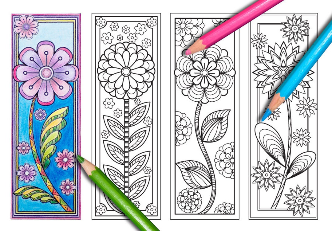 Blooming Flowers#2- Coloring Bookmarks Page, Instant Download, Relax ...