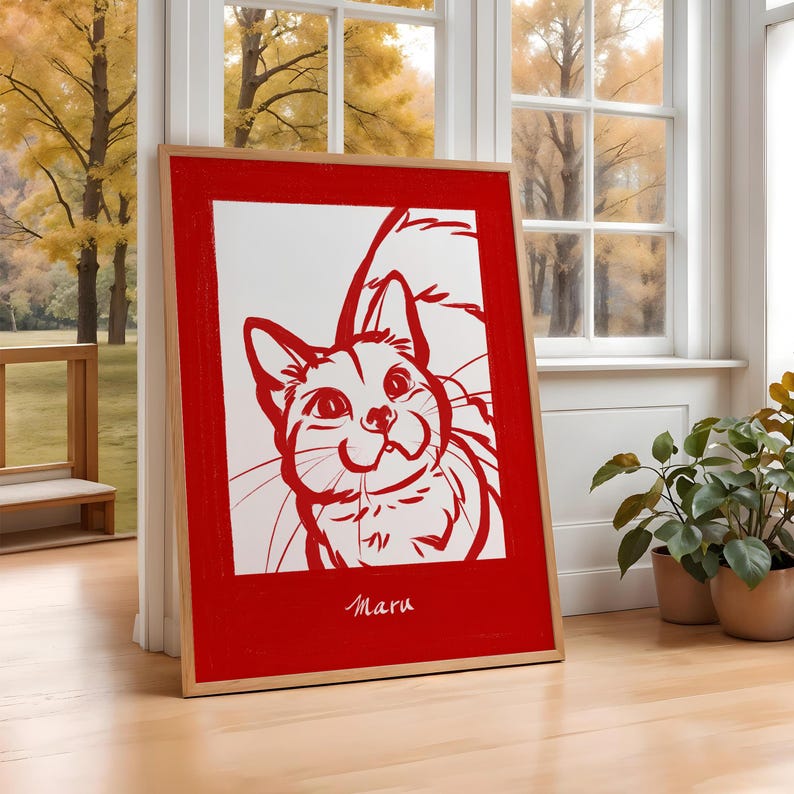 Custom Pet Line Art - Minimalist Hand-drawn Silhouette, Personalized ...