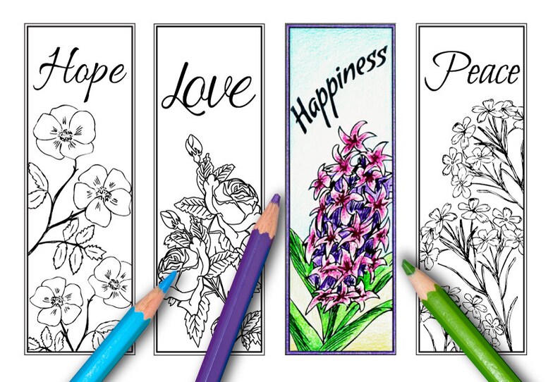 Hopelove Happiness Peace Coloring Bookmarks Page Instant - Etsy