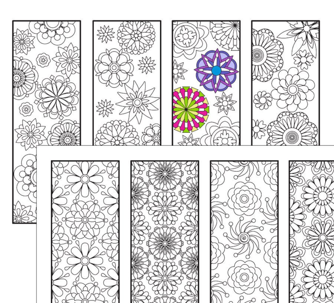 Coloring Bookmarks Page , 2 Flower Coloring Bookmarks Instant Download ...