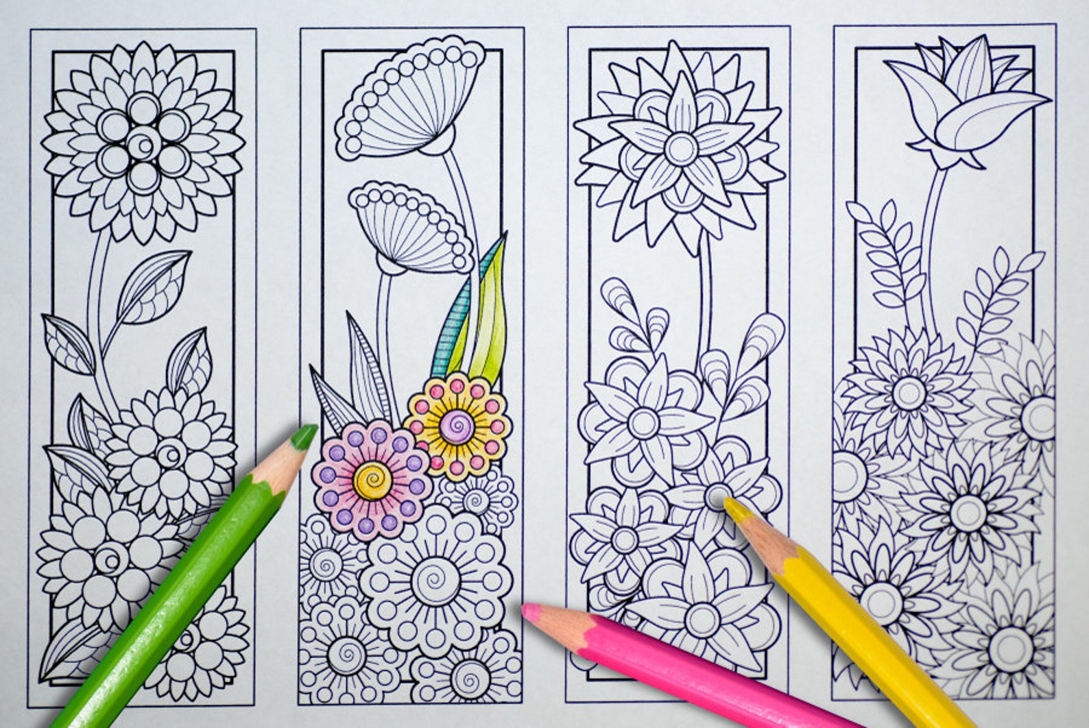 Blooming Flowers Coloring Bookmarks Page Instant Download - Etsy