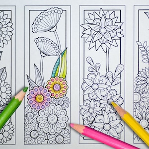 Blooming Flowers- Coloring Bookmarks Page, Instant Download, Relax ...
